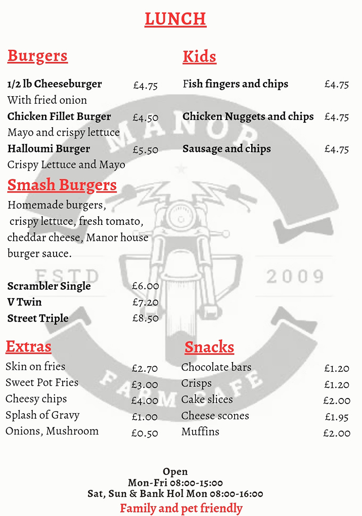 Menu | Manor Farm Cafe